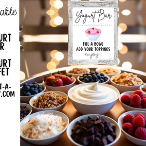 Yogurt Bar Sign and Toppings Labels: Party Food Station, Brunch Idea ...