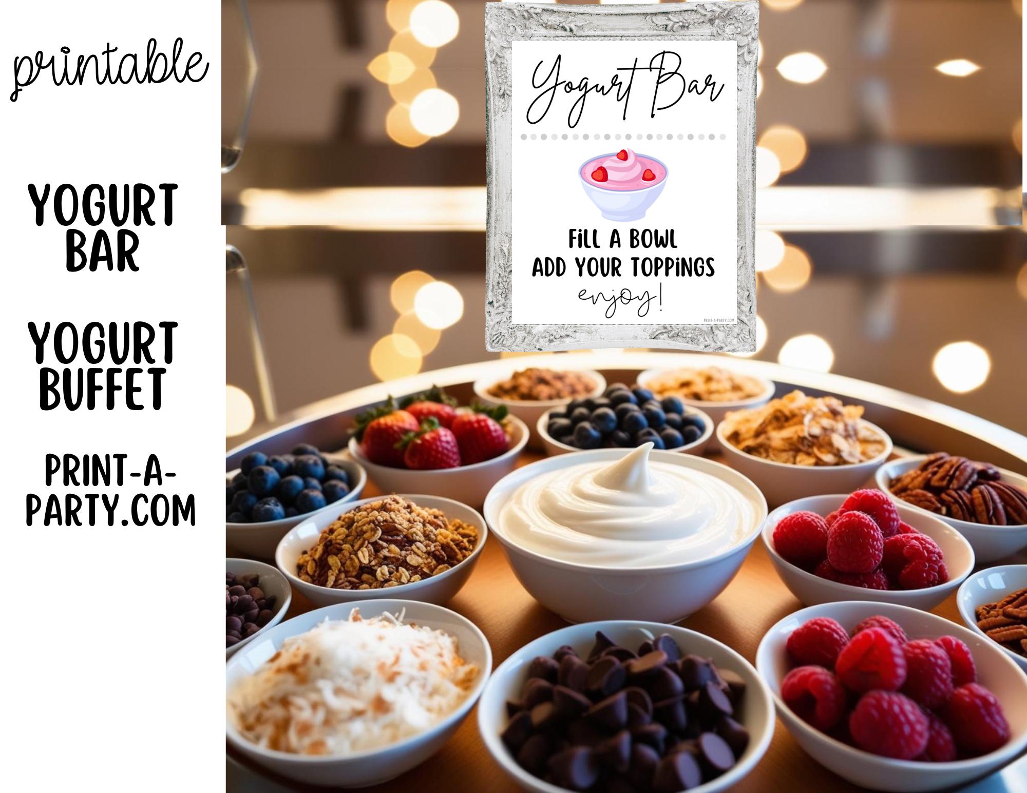 Yogurt Bar Sign and Toppings Labels: Party Food Station, Brunch Idea ...