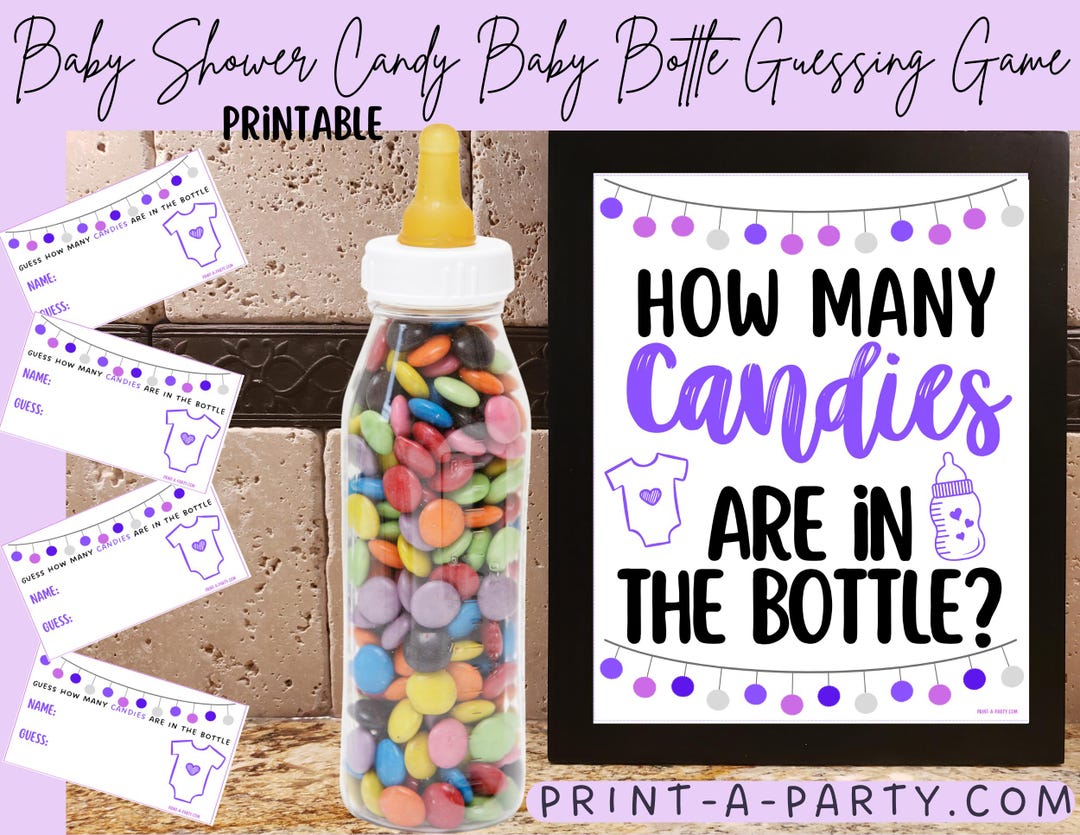 Purple Candy Baby Bottle Guessing Game Printable – Baby Shower Sign ...