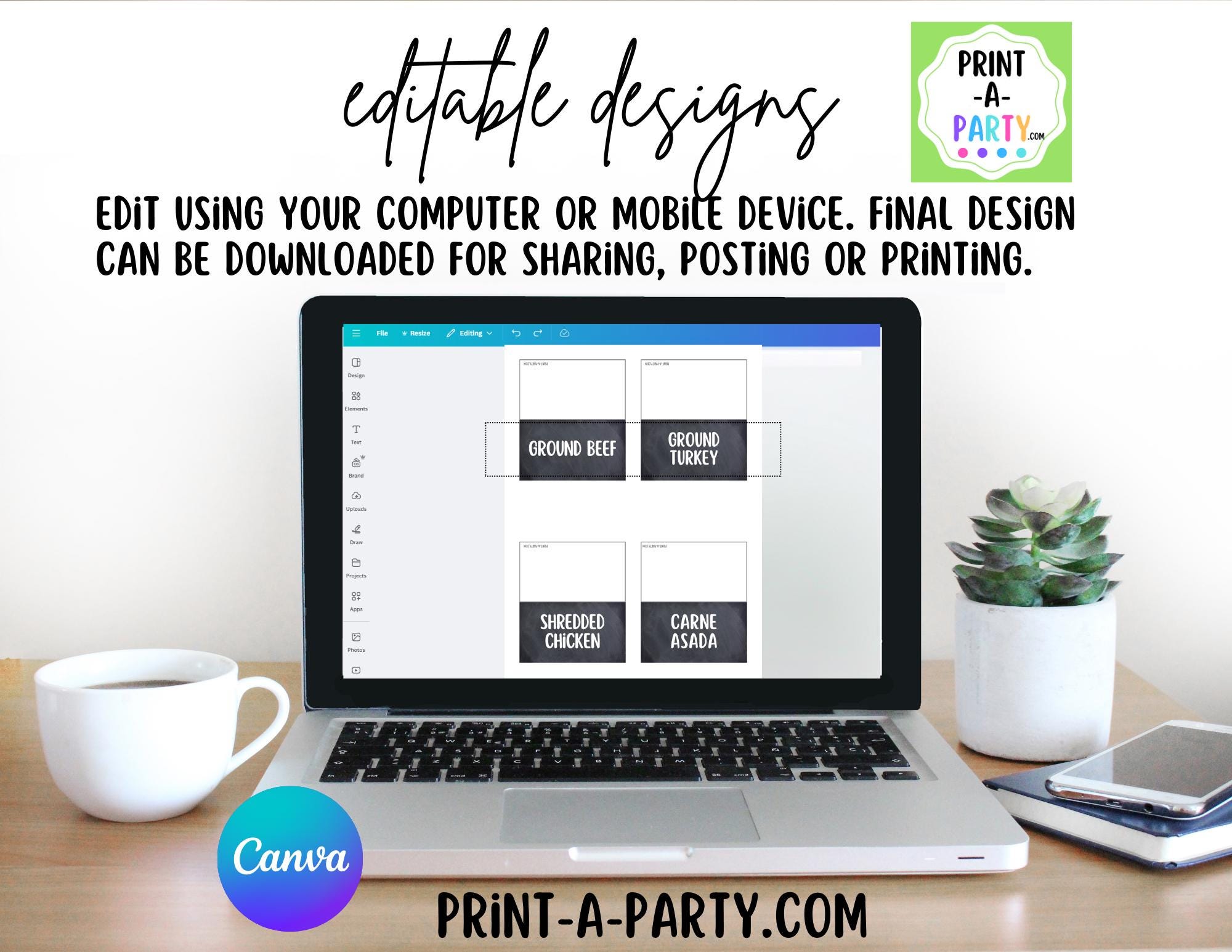 Editable TACO BAR - Chalkboard Sign and Toppings Label Templates for ...