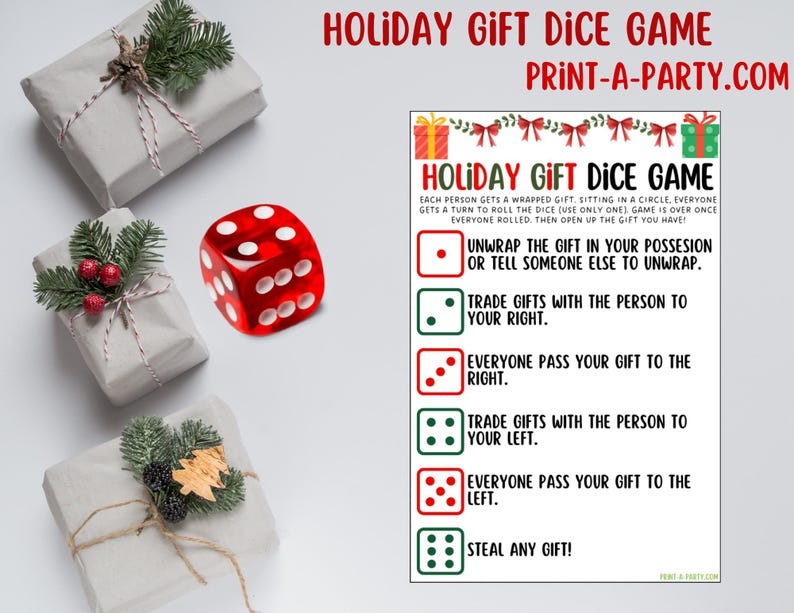 Christmas Gift Exchange Dice Game - Holiday Party Activity (printable ...