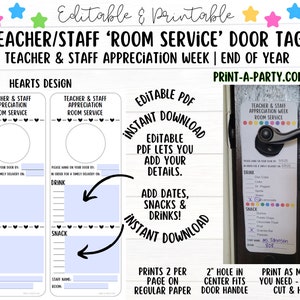Teacher Staff Appreciation Editable Room Service Door Tags via a ...