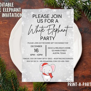 Editable Christmas Party Invitation: WHITE ELEPHANT PARTY Invitation ...