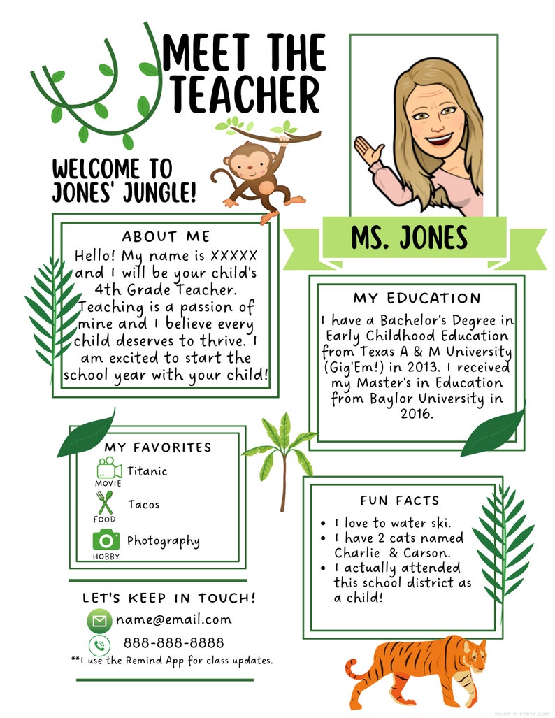 BACK to SCHOOL: Editable Meet the Teacher Template - Jungle Theme | All ...