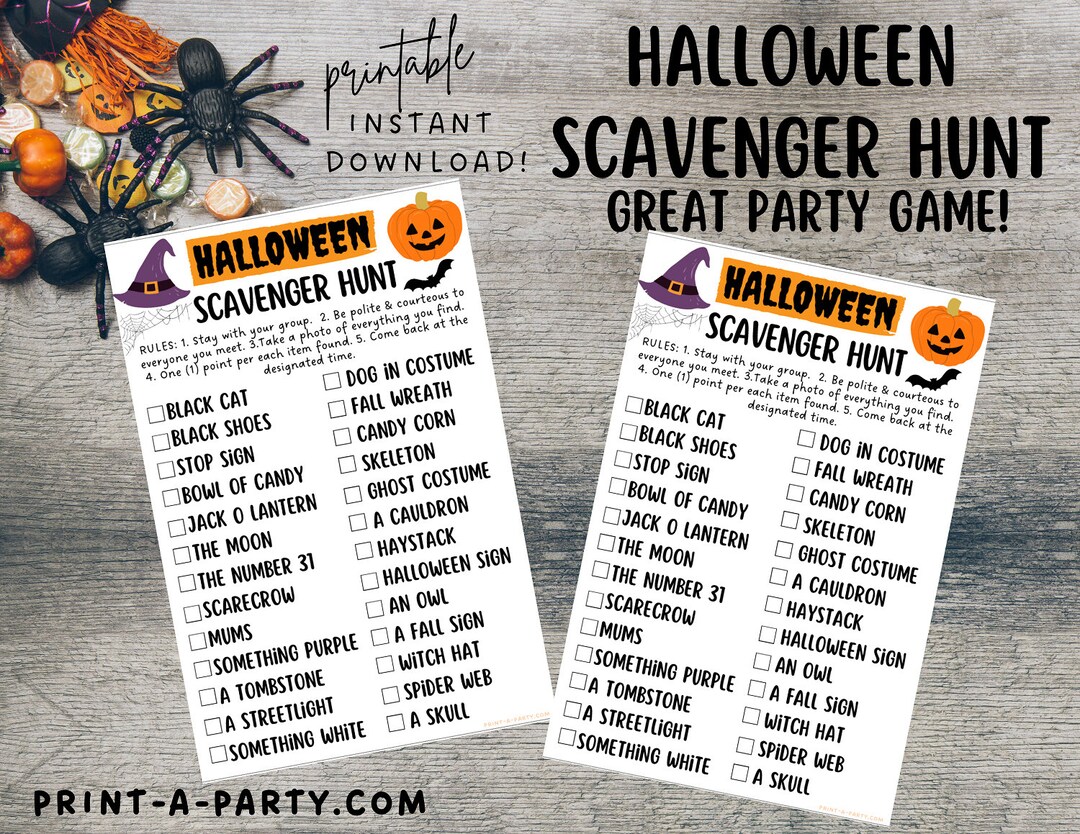 Halloween Scavenger Hunt Game Printable | Halloween Outdoor Scavenger ...