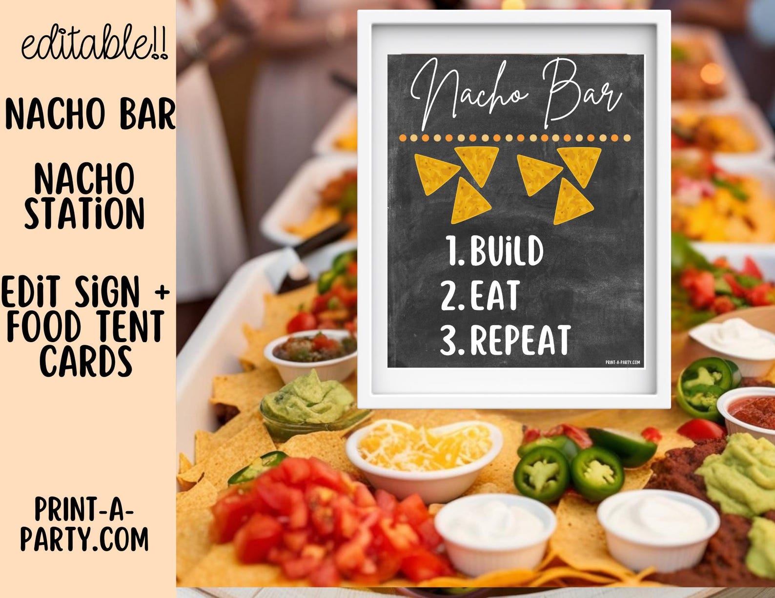 Editable NACHO BAR - Chalkboard Sign and Toppings Labels Template ...