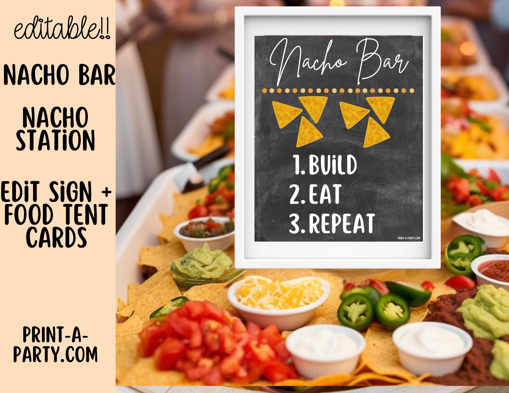 Editable Nacho Bar Sign and Toppings Labels: Chalkboard Party Food ...