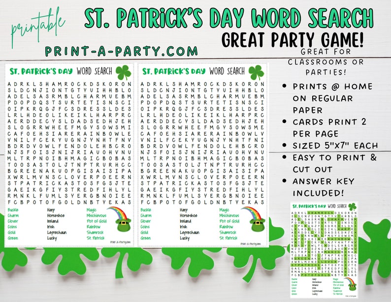 St. Patrick's Day Word Search Printable | St. Patrick's Day Party Game ...