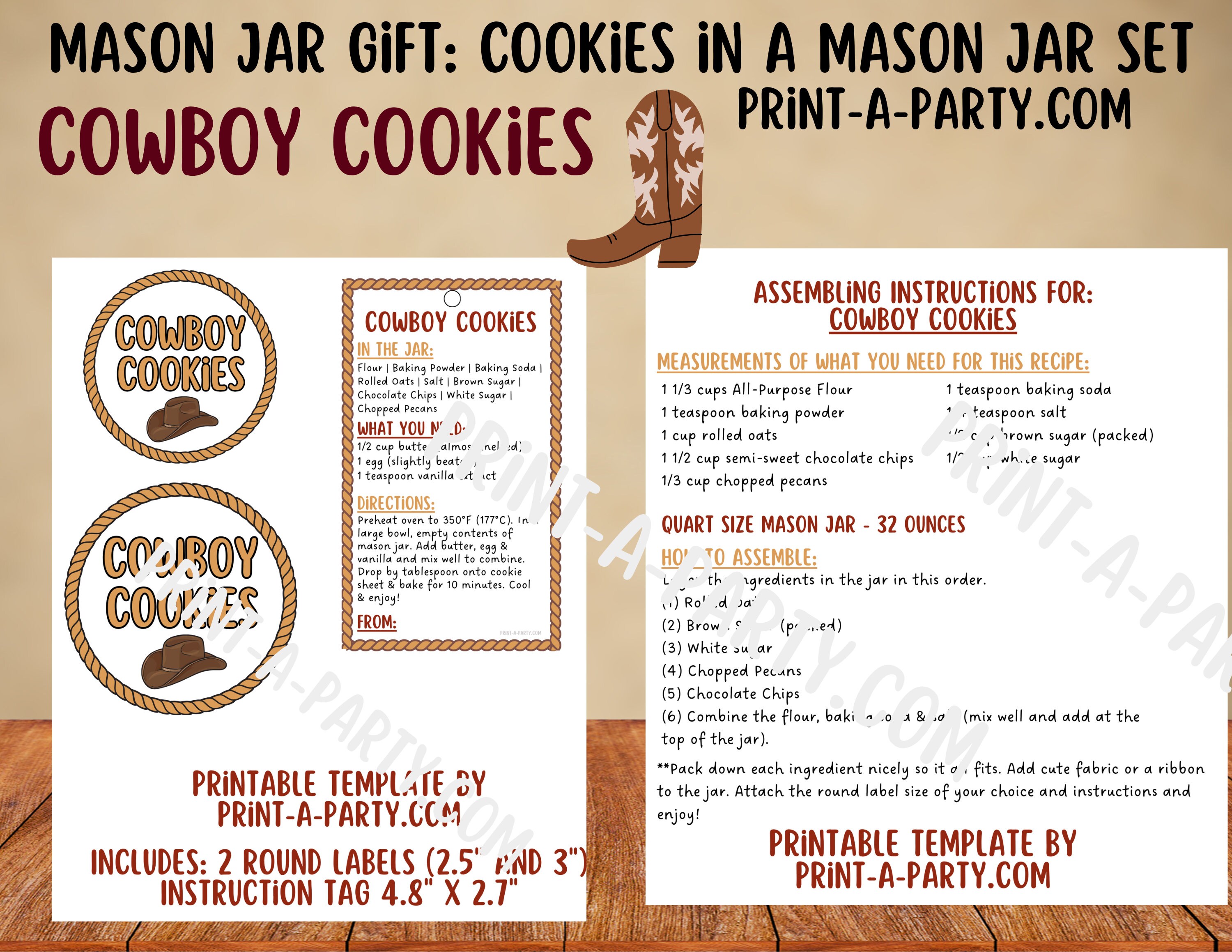MASON JAR COOKIE Gift | Cowboy Cookies in a Mason Jar Set | Cookie Gift ...