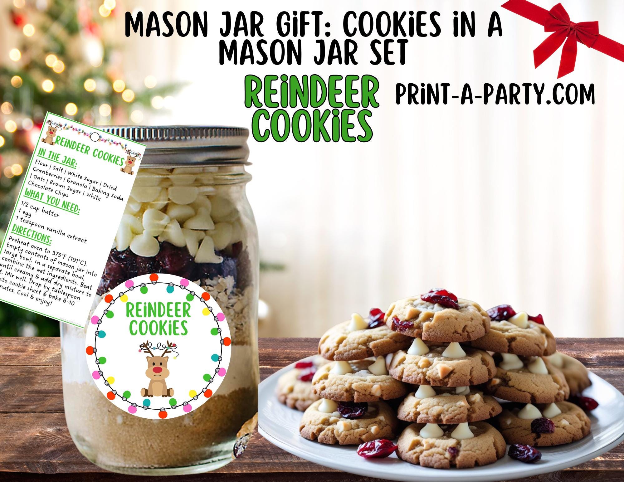 MASON JAR COOKIE Gift: Reindeer Cookies in a Mason Jar Printable Kit ...