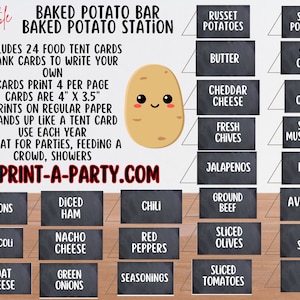 Baked Potato Bar Sign + Toppings Tent Cards Printable Party Decor ...