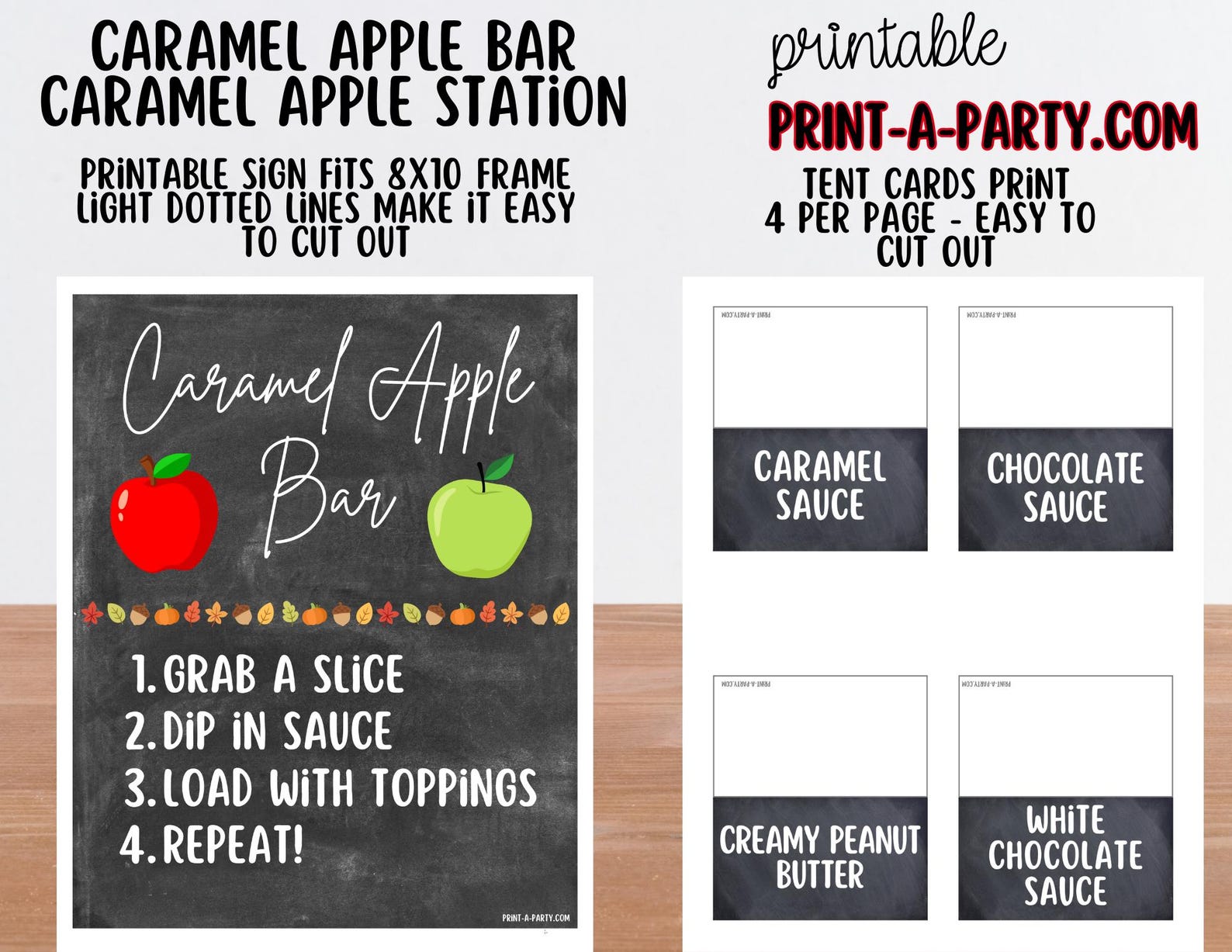 Caramel Apple Bar Sign (8x10) & Topping Tent Cards – Fall Party Buffet ...