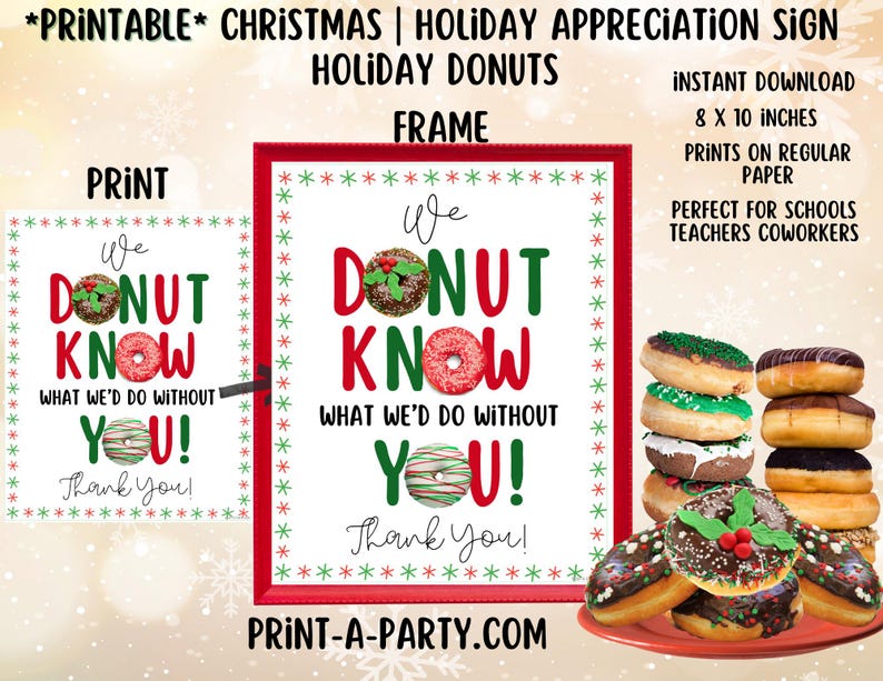 Appreciation Sign: Holiday DONUT BAR - Printable Holiday Donut Bar Sign ...