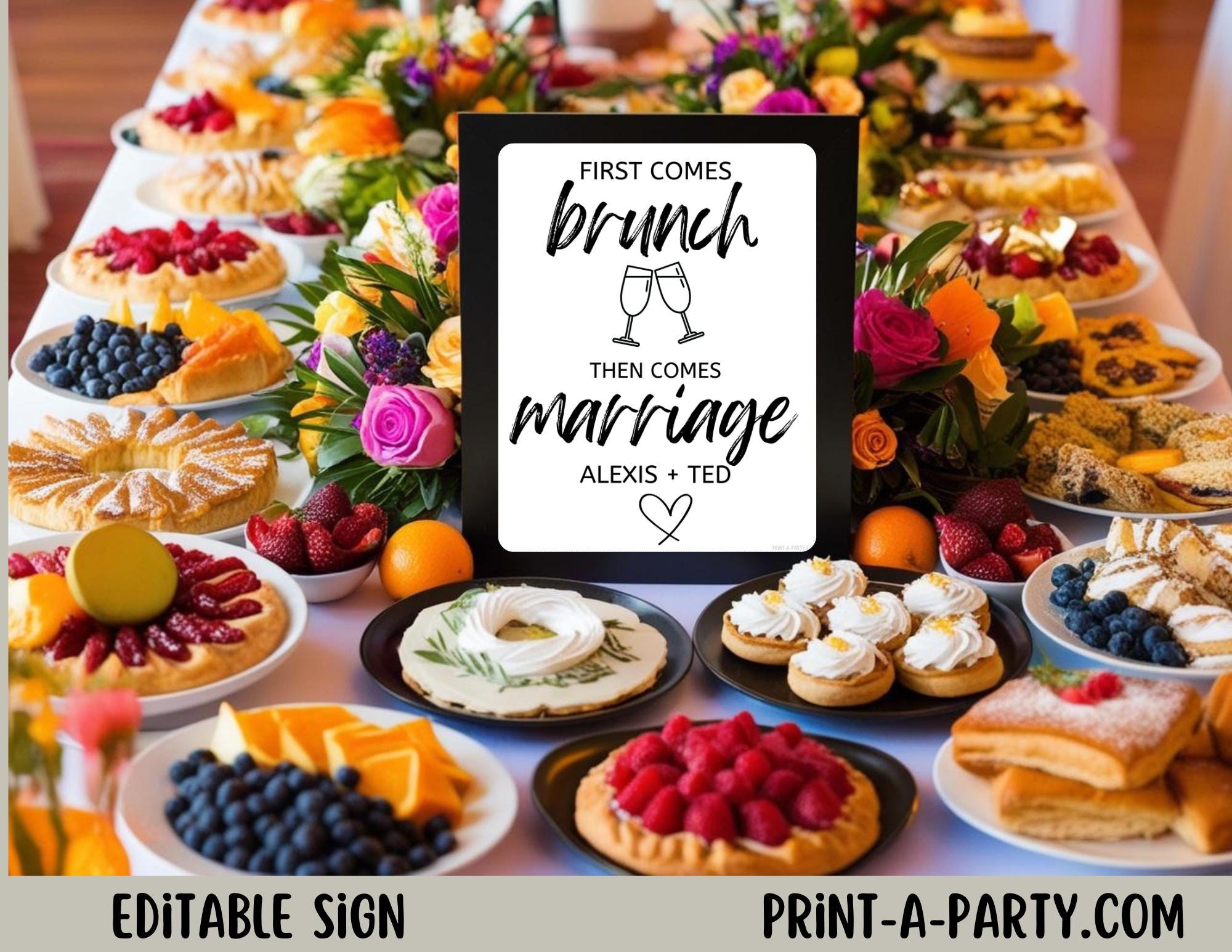 Editable Wedding Brunch Sign Template: First Comes Brunch (canva, PDF ...