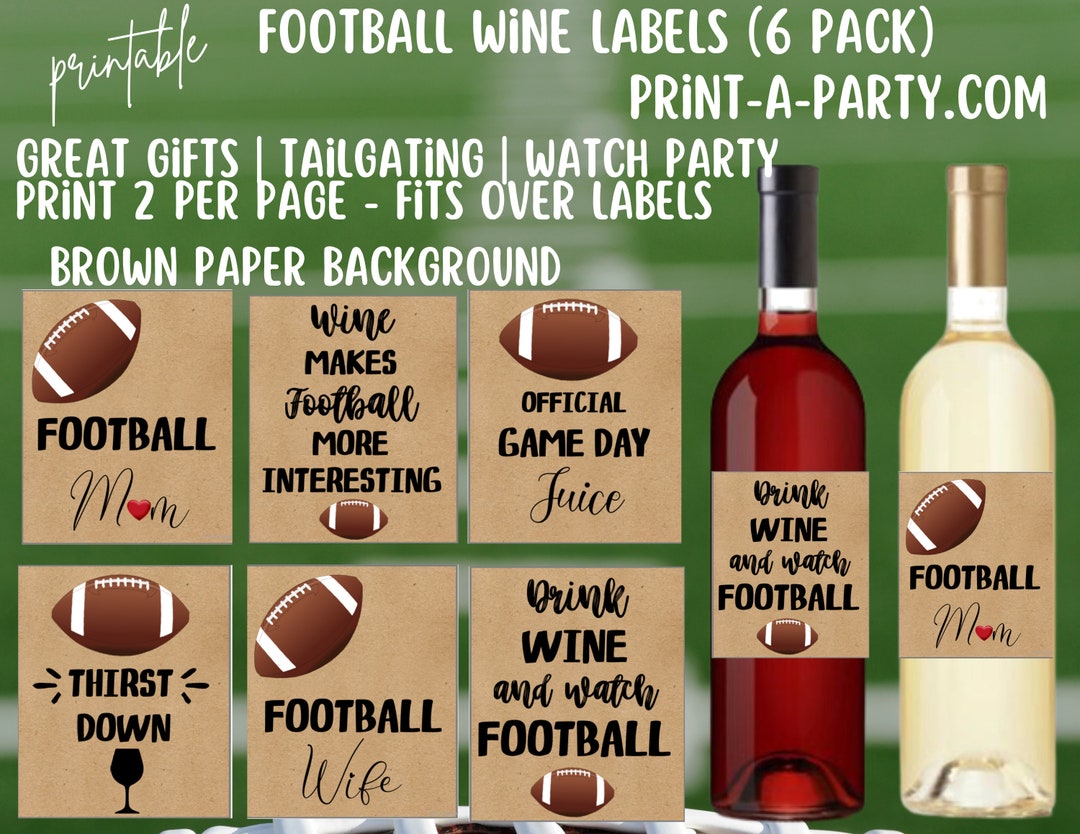 Football Wine Labels (6) Brown| Football Mom Wine | Football Wife Wine ...