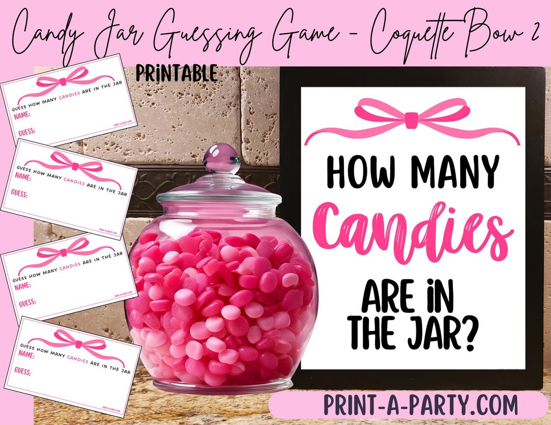 Coquette Bow Candy Jar Guessing Game 2 | Baby Bridal Shower Party Game ...