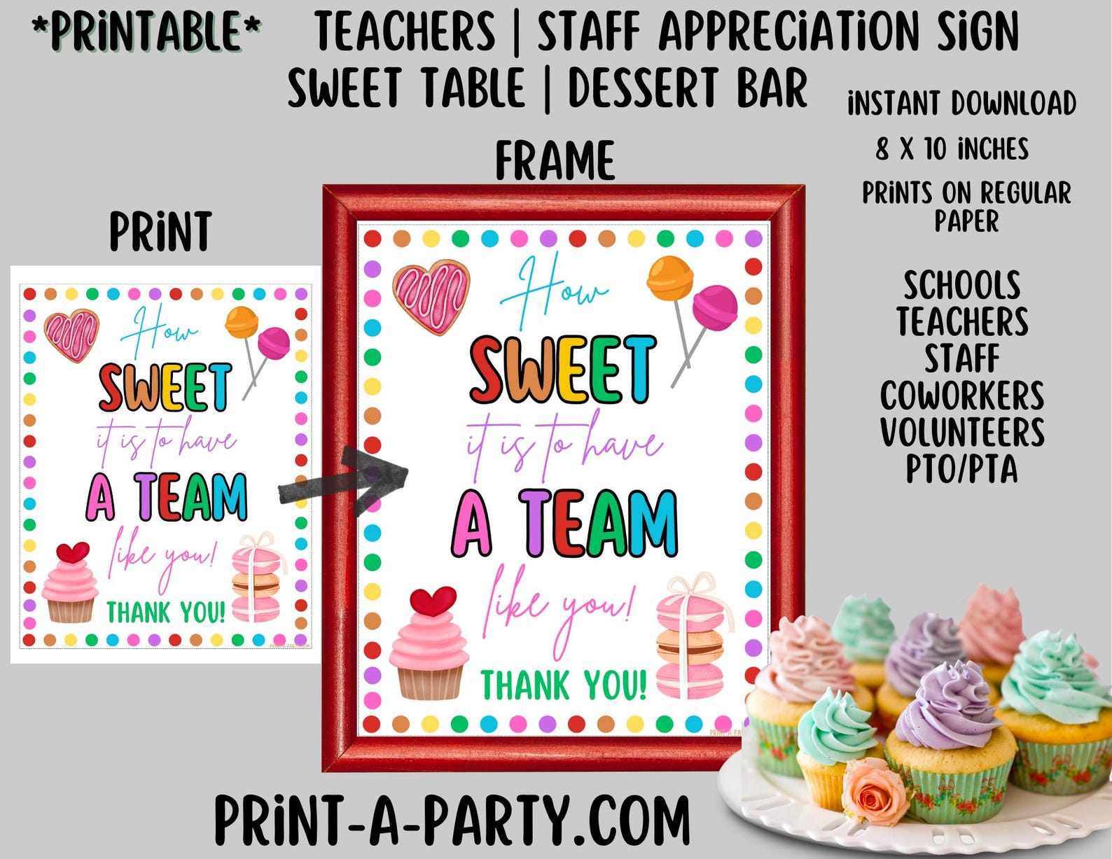 Sweet Team Teacher Staff Appreciation Sign | Printable 8x10 Dessert ...