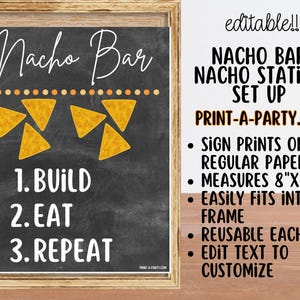 Editable NACHO BAR - Chalkboard Sign and Toppings Labels Template ...