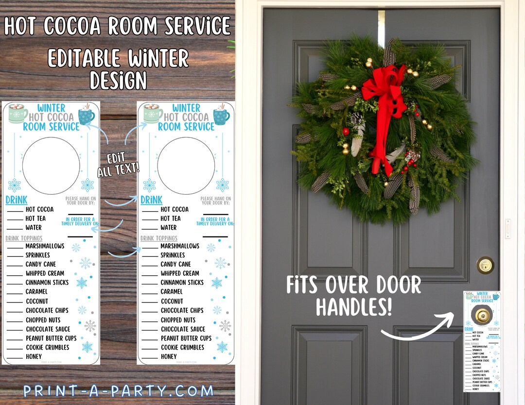 Hot Cocoa ROOM SERVICE Door Tags - EDITABLE Winter Theme | Holiday ...