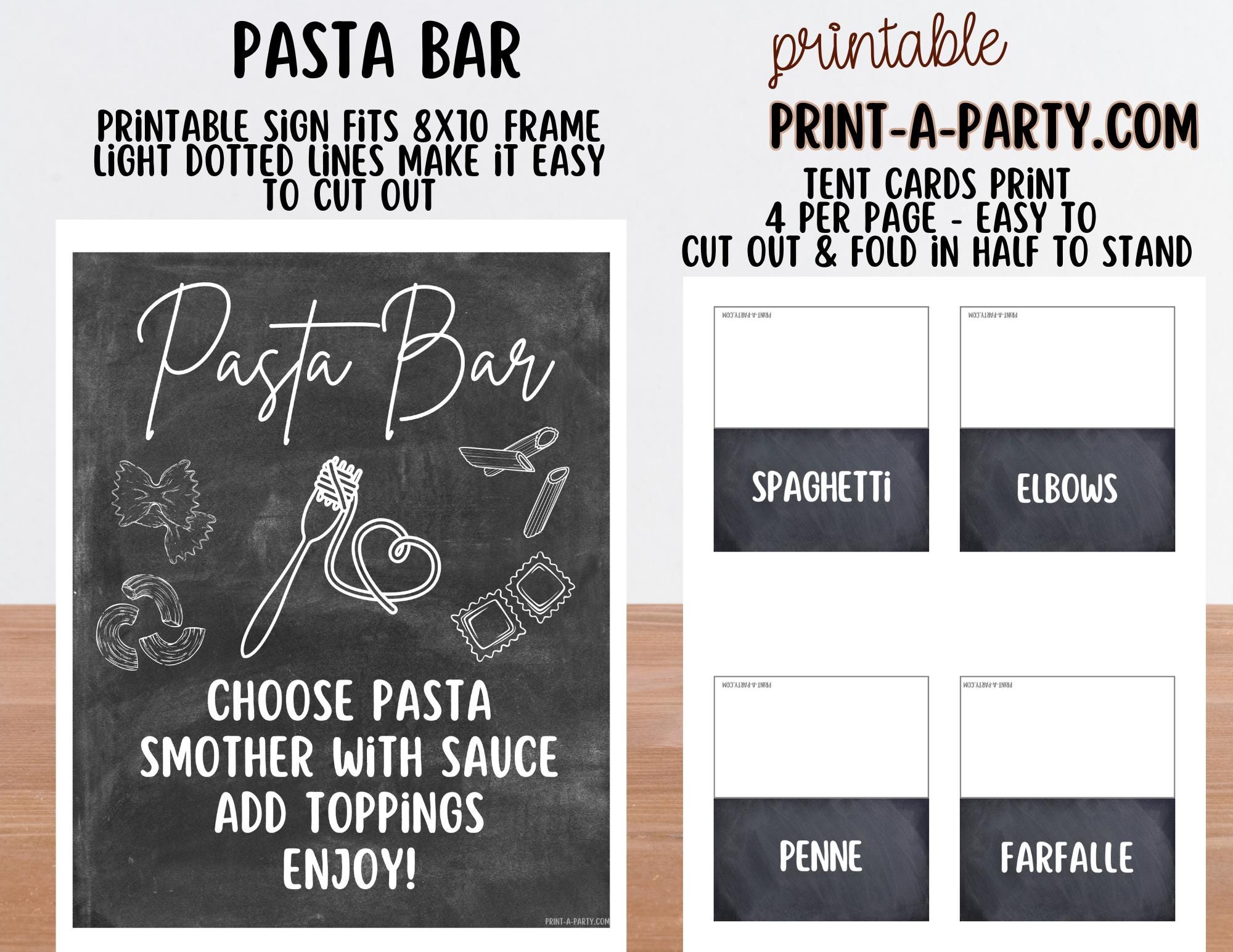 PASTA BAR Printable Sign and Topping Tent Cards - Party Event Buffet ...