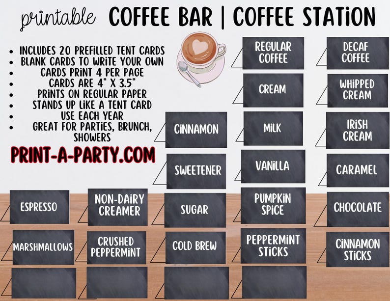 COFFEE BAR | Printable Chalkboard Sign + Toppings Labels Template ...