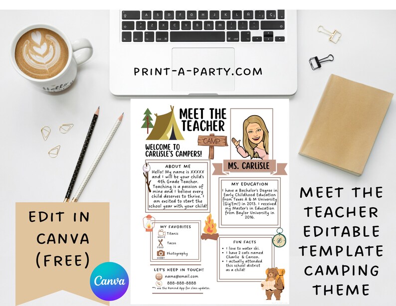 BACK to SCHOOL: Editable Meet the Teacher Template - Camping Theme ...