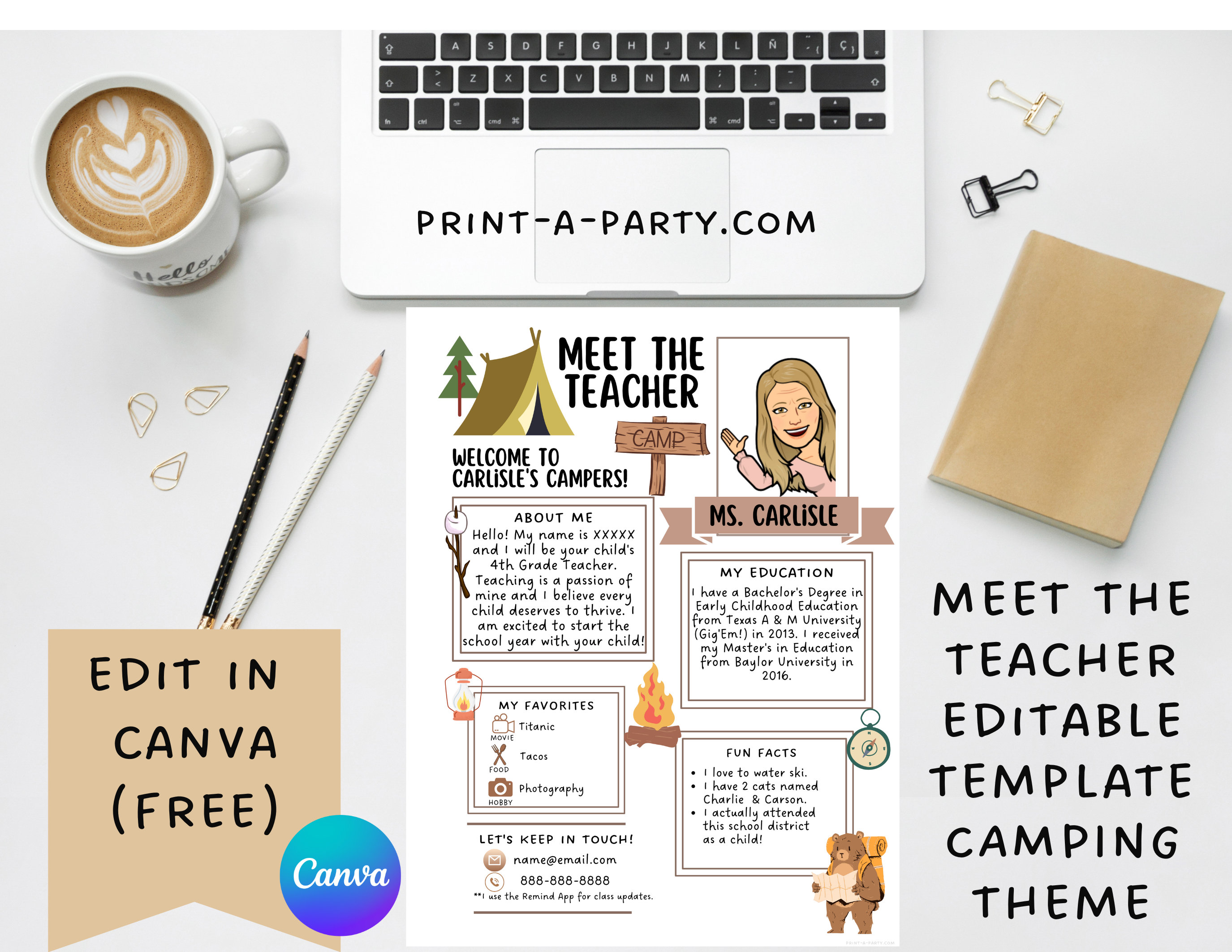 Editable Meet the Teacher Template - Camping-themed Classrooms, Back to ...