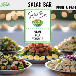 Salad Bar Printable Sign and Toppings Labels: White Party Buffet ...