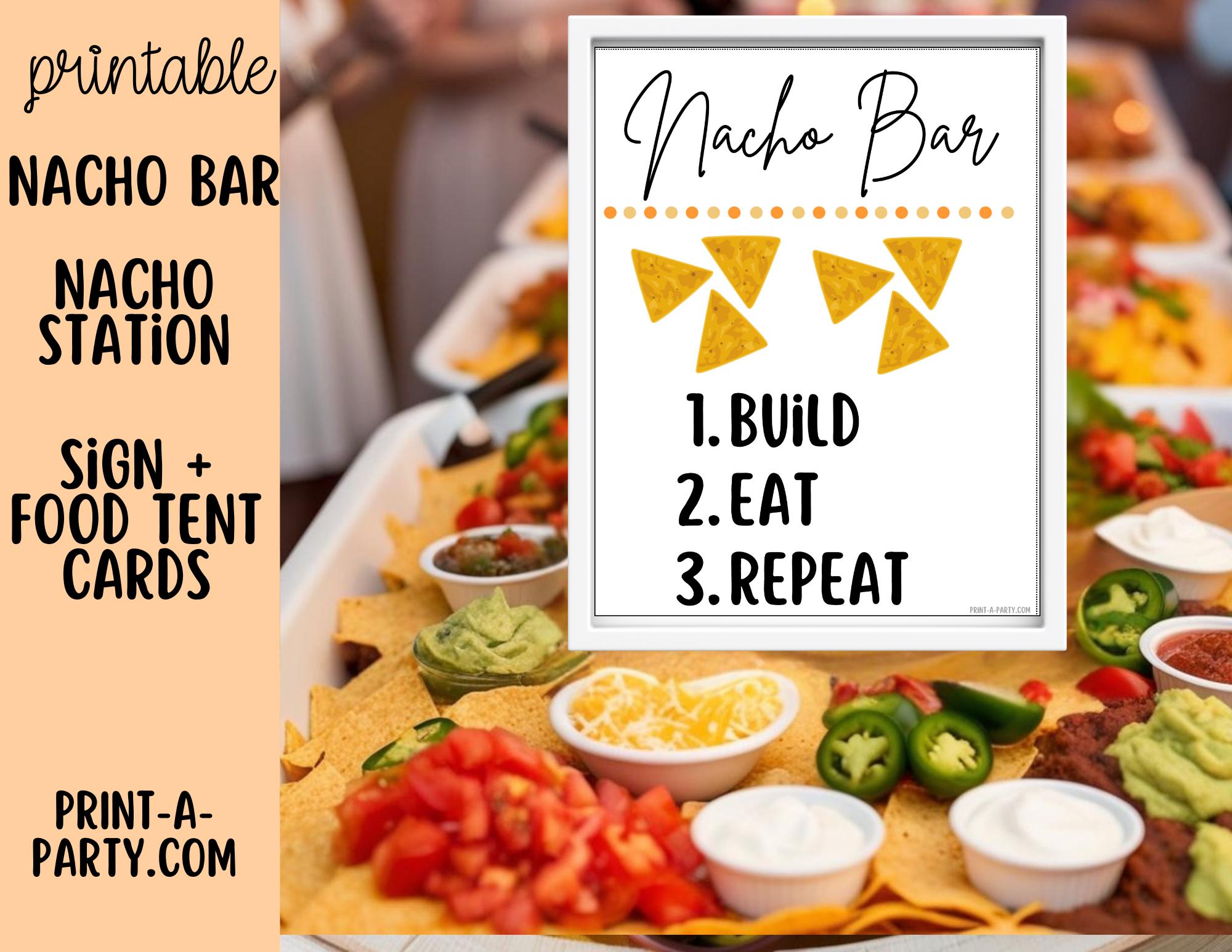 Nacho Bar Sign & Topping Tent Cards – Printable Fiesta Party Decor (PDF ...