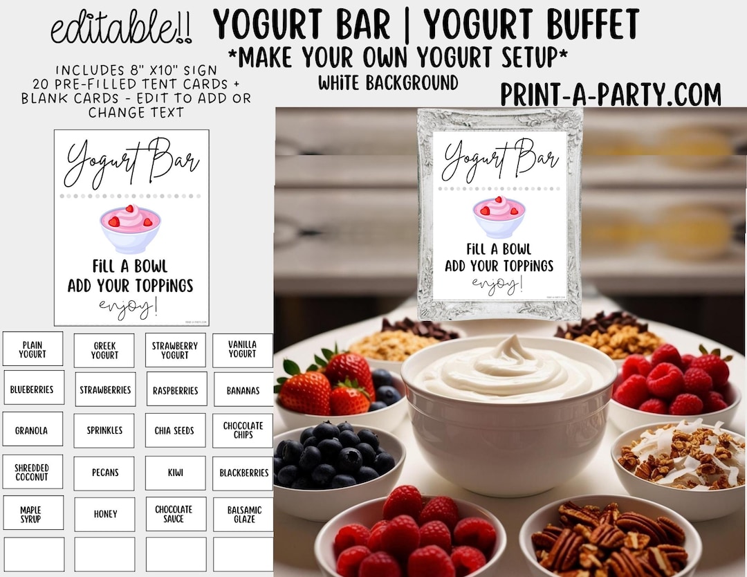 EDITABLE YOGURT BAR | Yogurt Station - White | Yogurt Bar Sign | Food ...