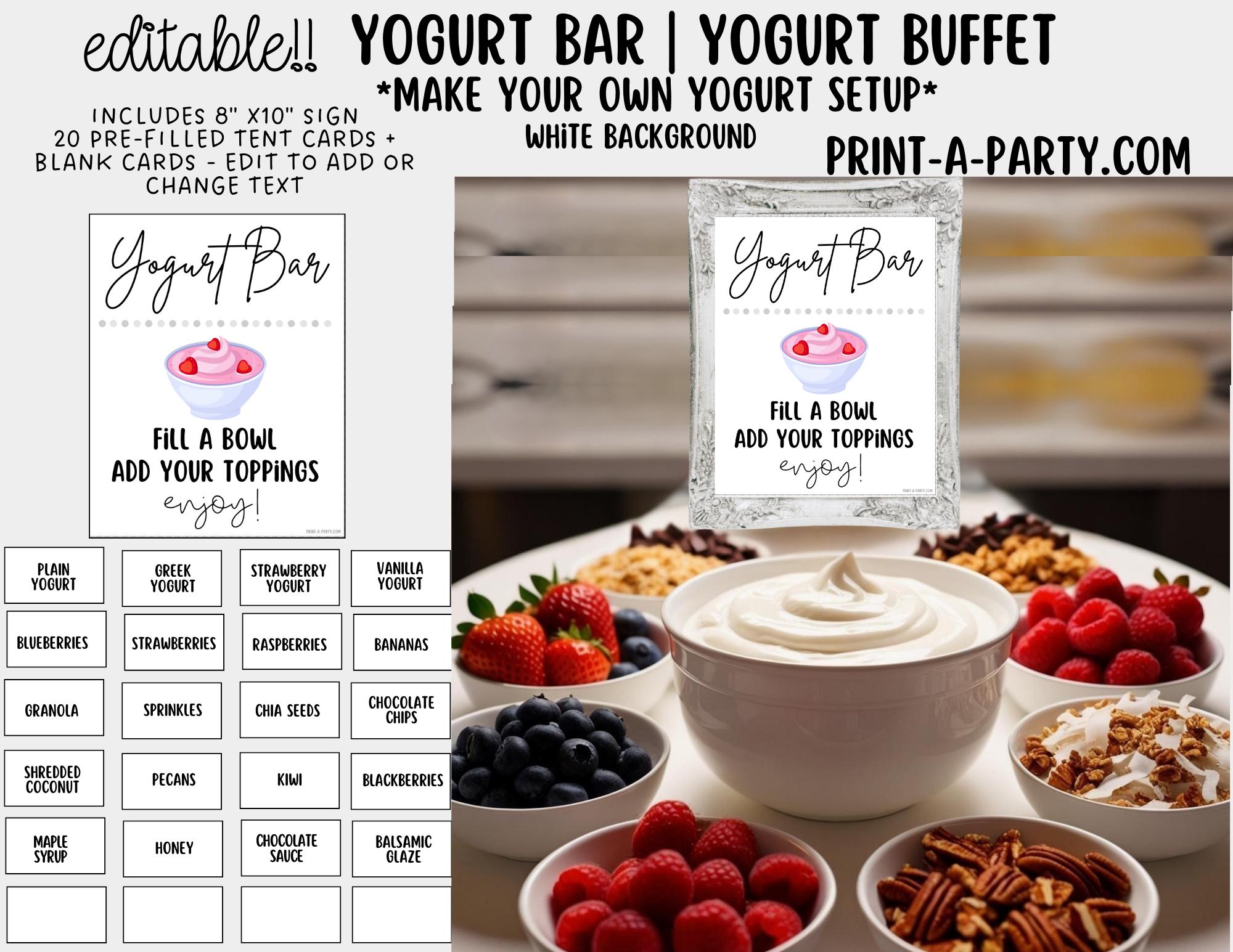 Editable Yogurt Bar Sign and Toppings Labels (canva) for Parties ...