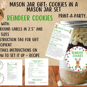 MASON JAR COOKIE Gift: Reindeer Cookies in a Mason Jar Printable Kit ...