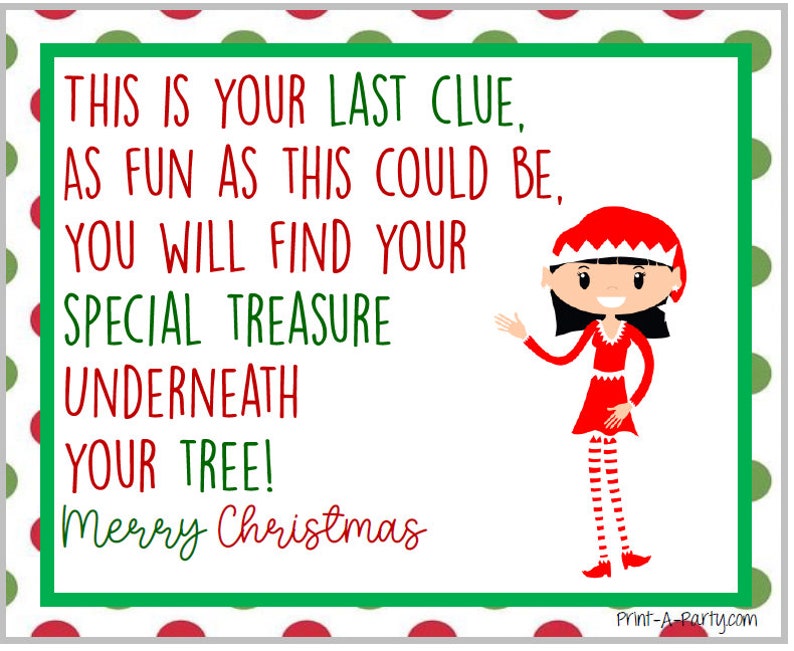 Printable Elf Scavenger Hunt Game – Treasure Hunt Clues (female Elf ...