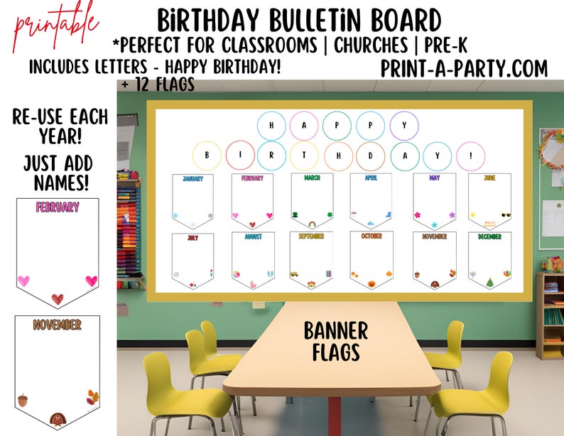 BACK TO SCHOOL: Birthday Bulletin Board Display for Classroom ...