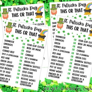 St. Patrick's Day This or That Game Printable | St. Patrick's Day Party ...