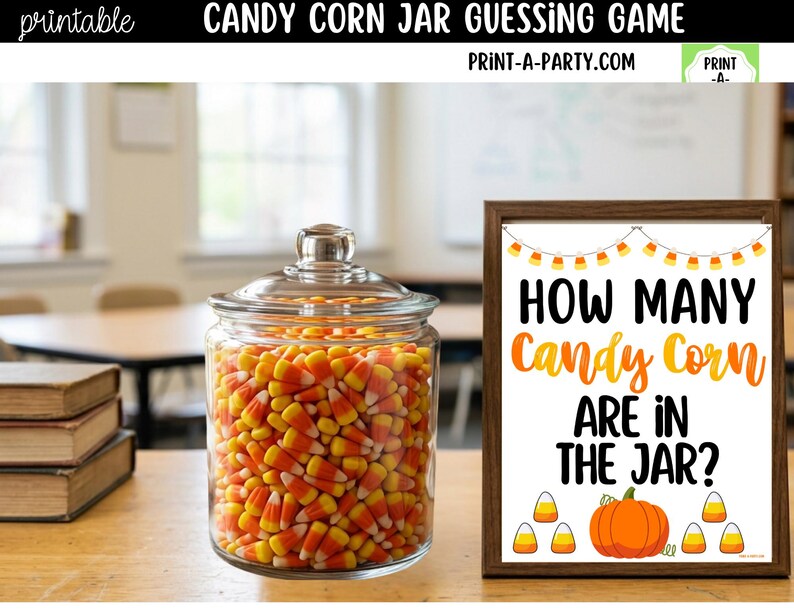 Fall Candy Corn Jar Guessing Game Printable Sign (8x10) & Guessing ...