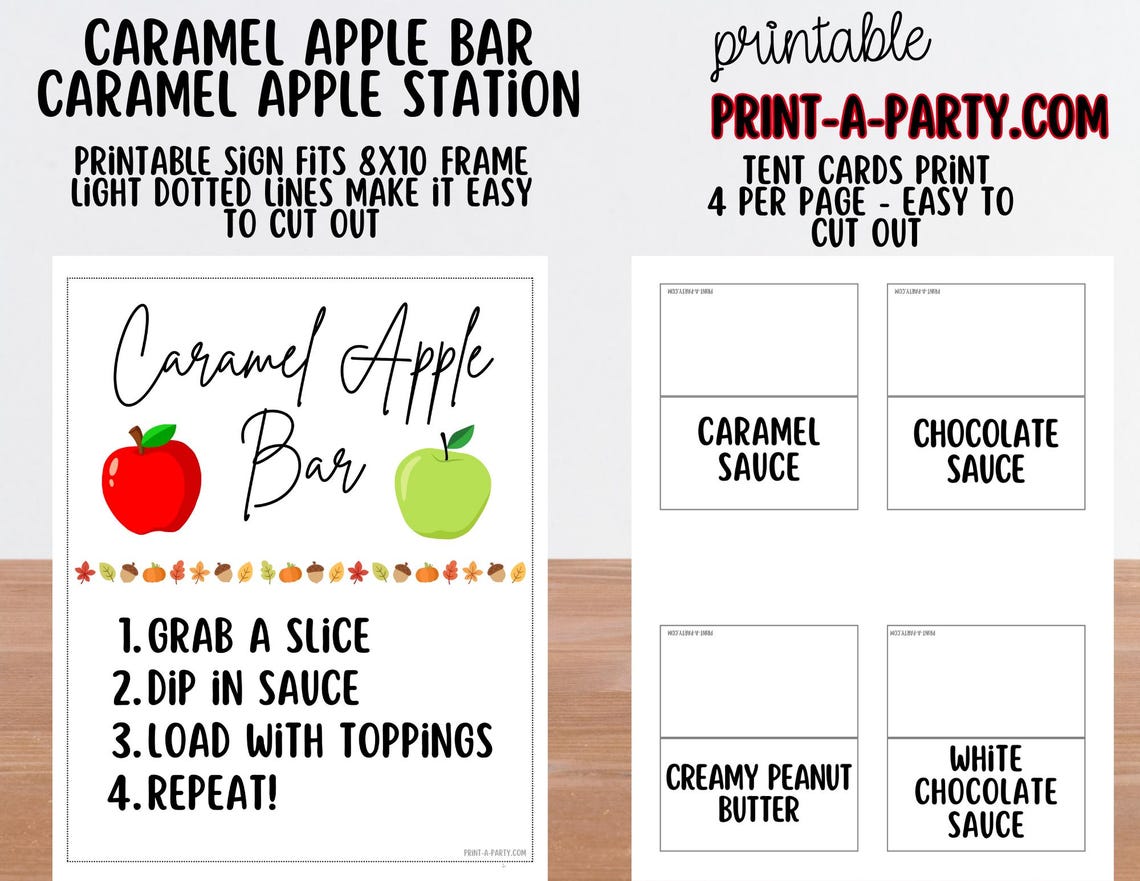 CARAMEL APPLE Bar | Caramel Apple Station - White | Printable Sign ...