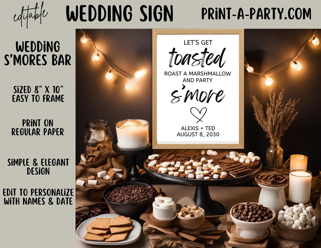 Editable Wedding Sign: S'MORES SIGN - Let's Get Toasted - Roast A ...