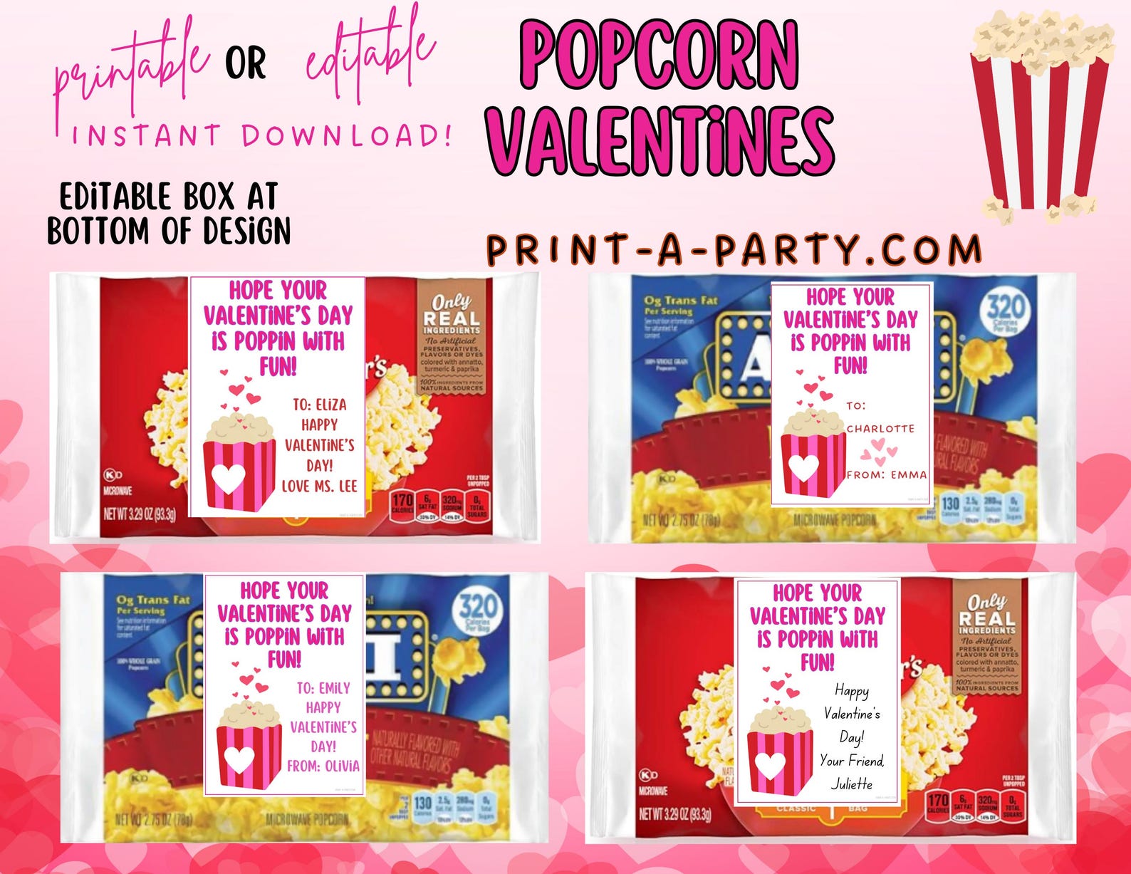Editable Popcorn VALENTINE CARD - DIY Valentine's Day Card | Valentine ...