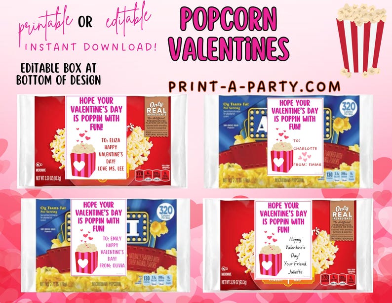 Editable Popcorn VALENTINE CARD - DIY Valentine's Day Card | Valentine ...