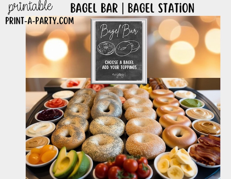 Printable BAGEL BAR Sign and Toppings Labels – Brunch Decor for Bridal ...