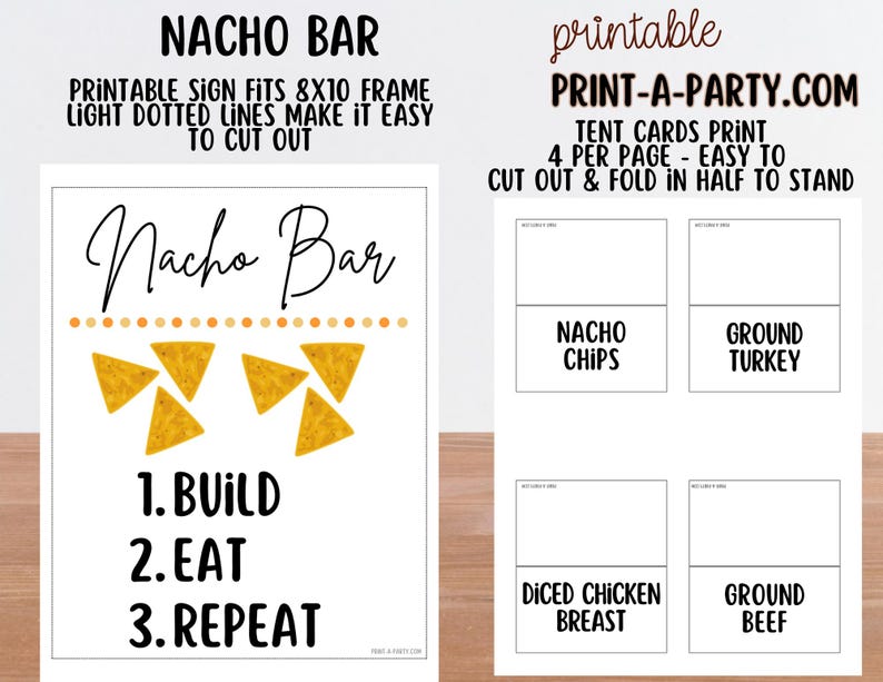 Nacho Bar Sign & Topping Tent Cards – Printable Fiesta Party Decor (PDF ...