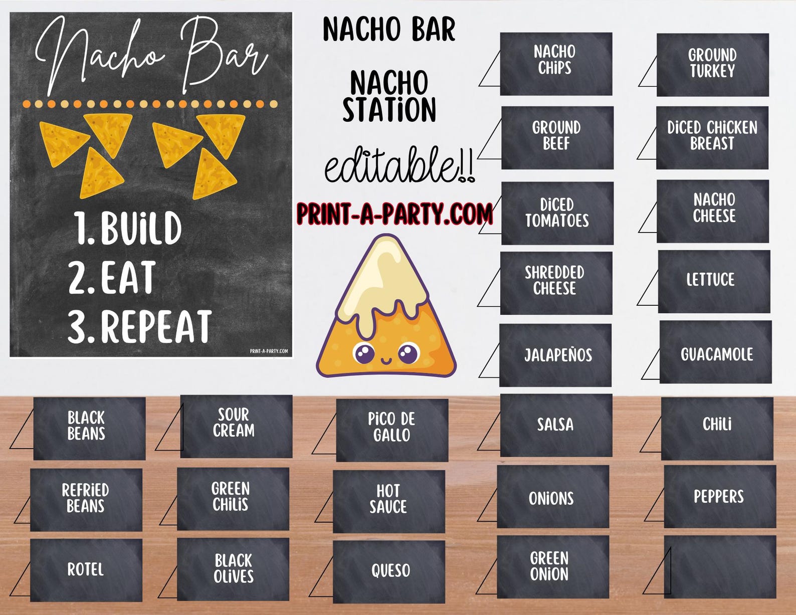 Editable Nacho Bar Sign and Toppings Labels: Chalkboard Party Food ...