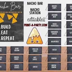 Editable NACHO BAR - Chalkboard Sign and Toppings Labels Template ...