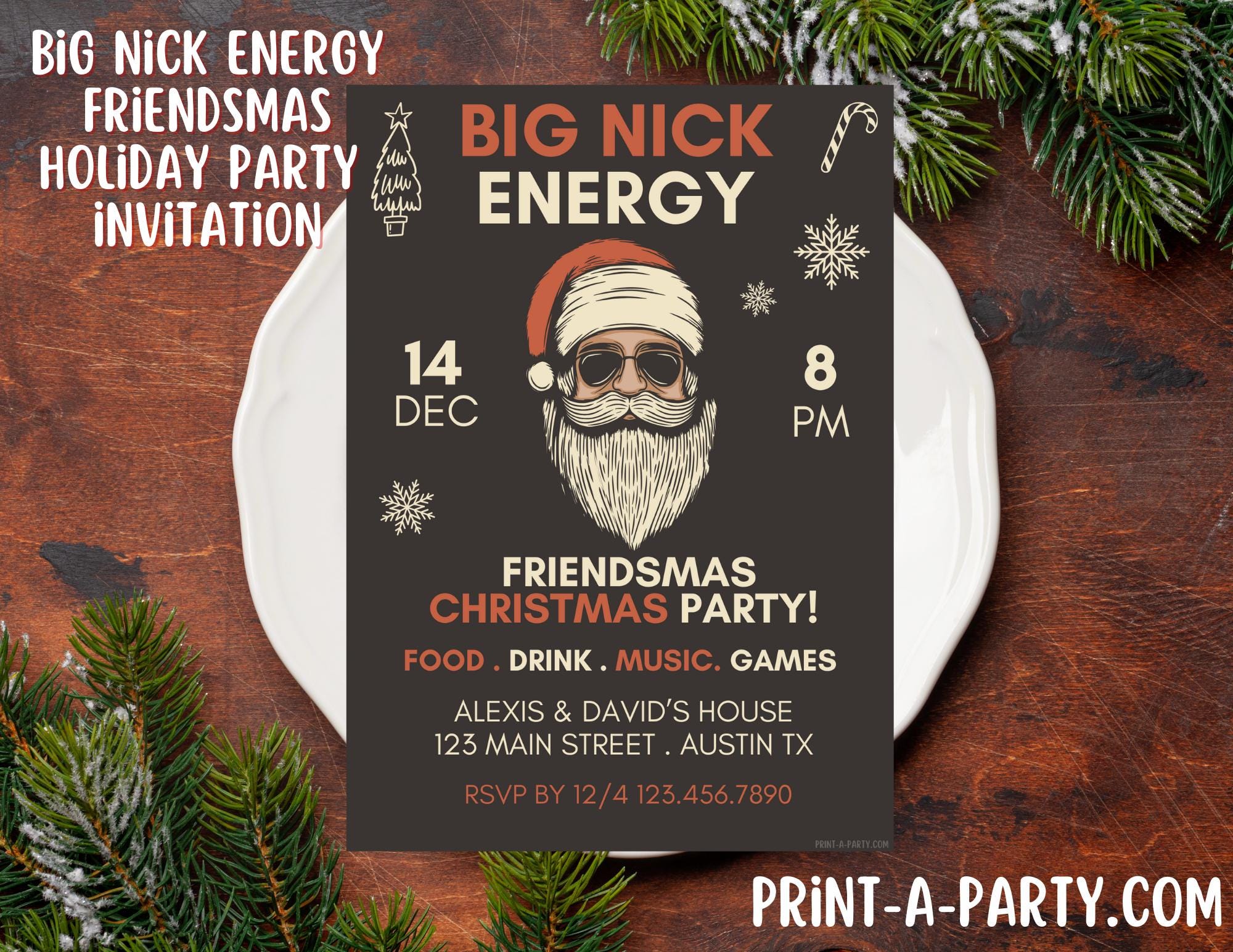 Editable Christmas Party Invitation: BIG NICK ENERGY Friendsmas ...