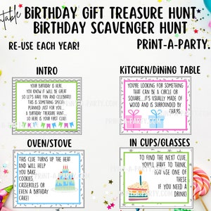 BIRTHDAY TREASURE HUNT Clues | Birthday Gift Scavenger Hunt | Birthday ...