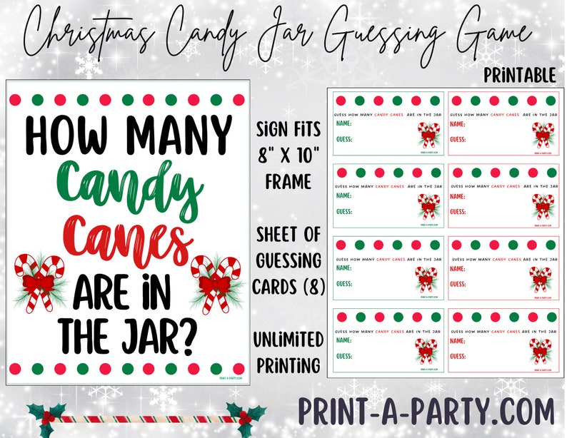 Candy Jar Guessing Game - Christmas CANDY CANES - Printable Holiday ...