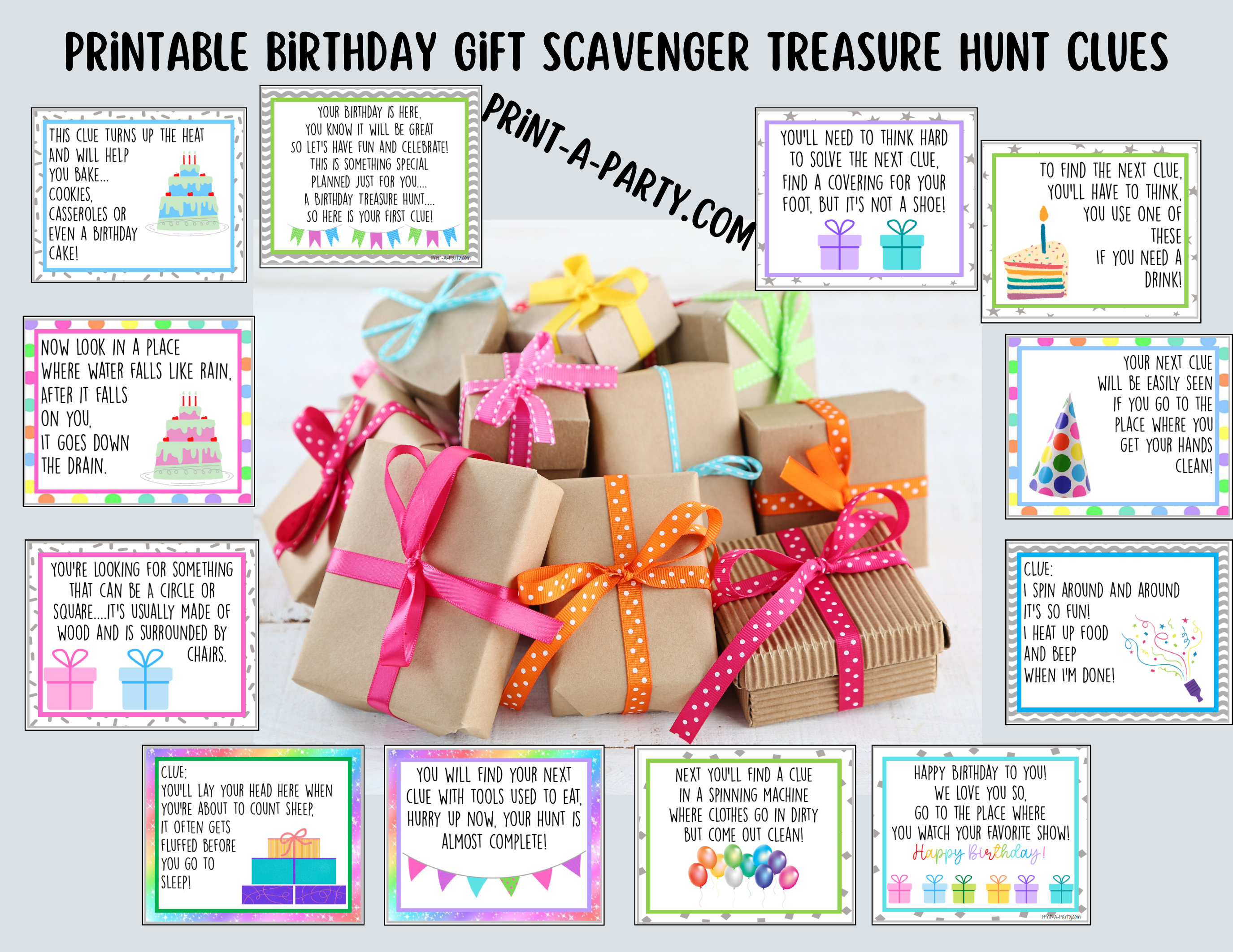 BIRTHDAY TREASURE HUNT Clues | Birthday Gift Scavenger Hunt | Birthday ...