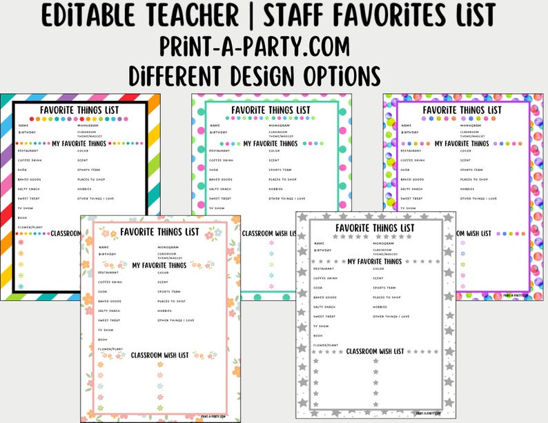 Editable Teacher Staff Favorite Things List – Canva Template - Fully ...