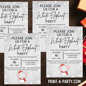 Editable Christmas Party Invitation: WHITE ELEPHANT PARTY Invitation ...